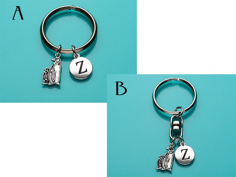 Penguins Keychain Penguins Key Ring Bird Charm Initial | Etsy