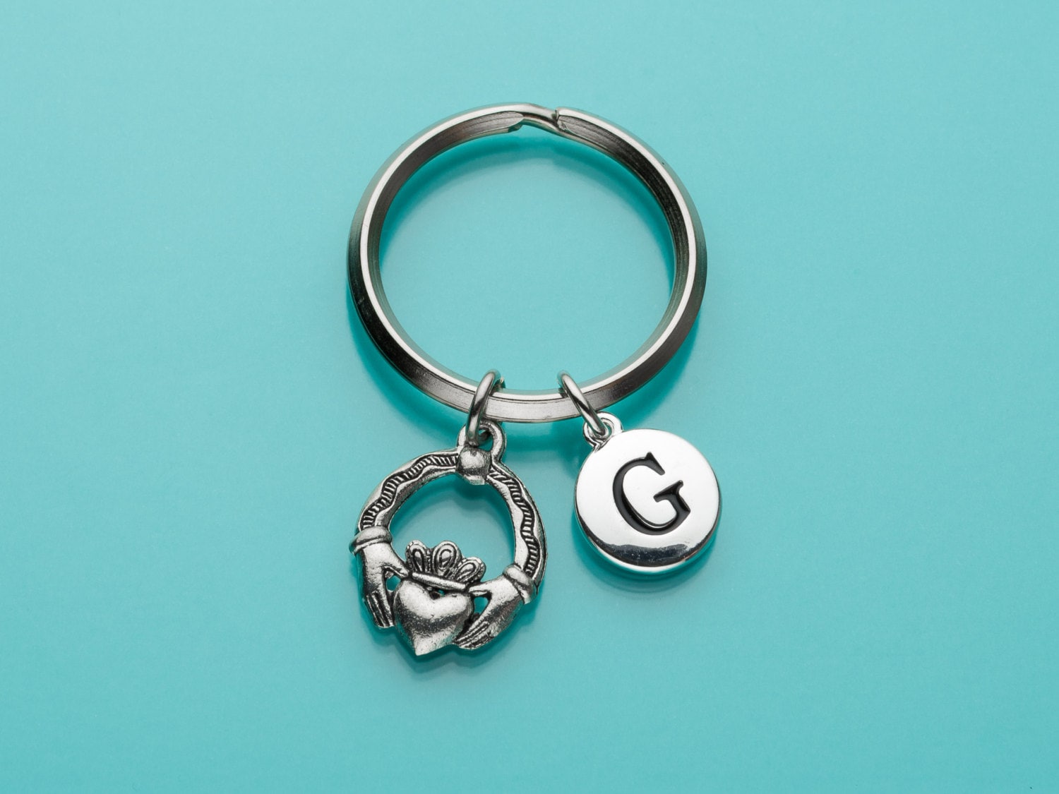 Claddagh Keychain Claddagh Key Ring Initial Keychain | Etsy