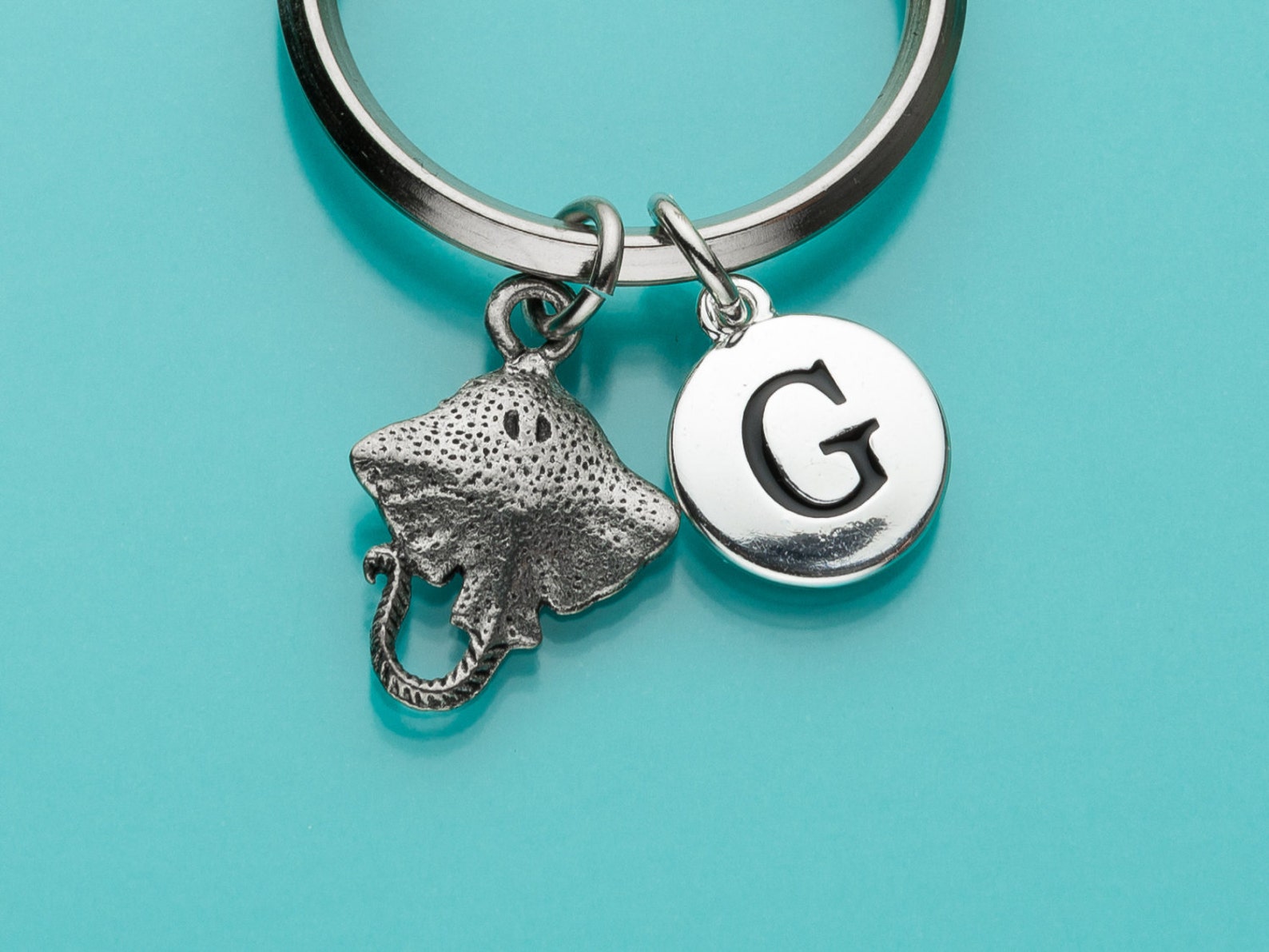 Stingray Keychain, Stingray Key Ring, Initial Keychain, Personalized ...