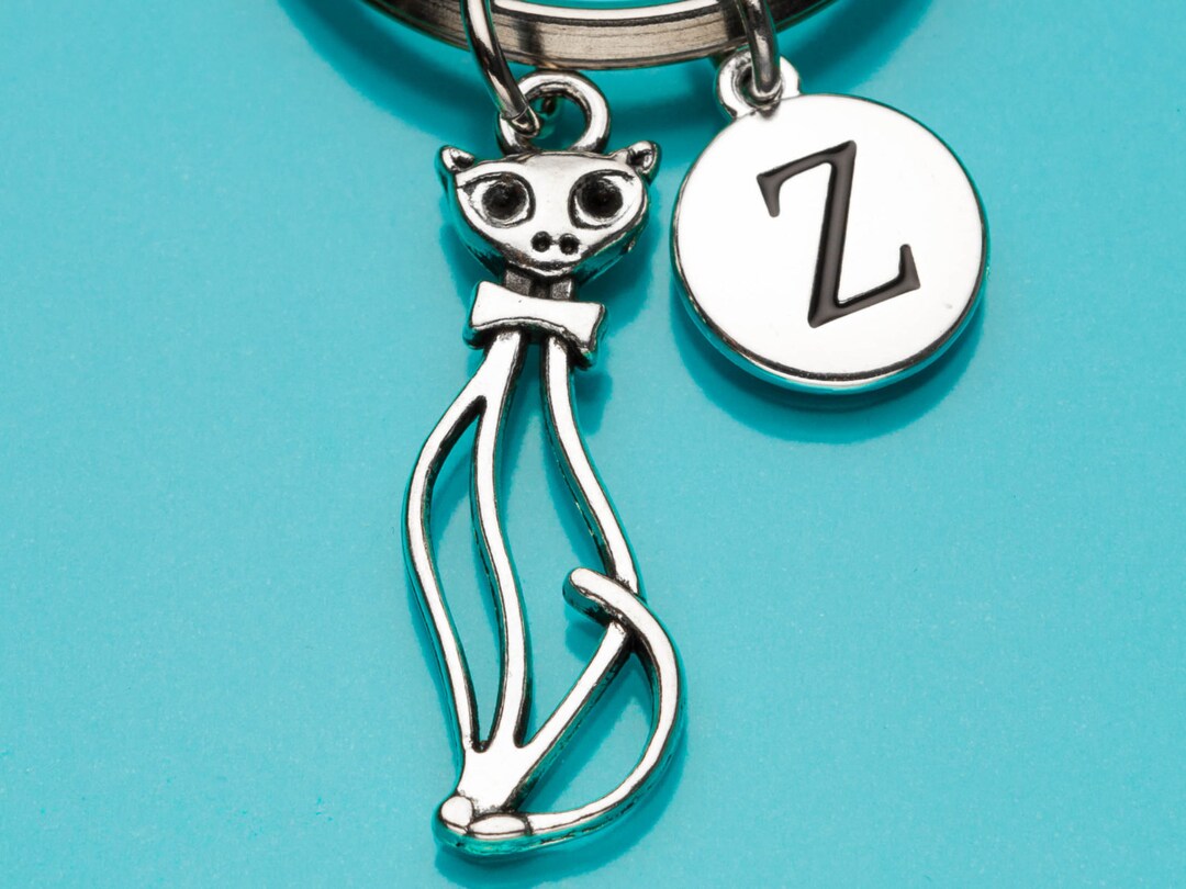 Cat Keychain, Cartoon Cat Key Ring, Cat Charm, Animal Charm, Initial ...