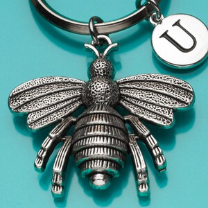 Bee Keychain, Big Bee Key Ring, Bumble Bee Keyring, Initial Keychain ...
