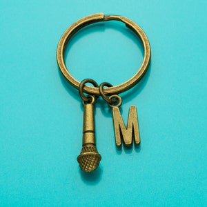 Microphone Keychain, Bronze Microphone Key Ring, Music, Initial ...