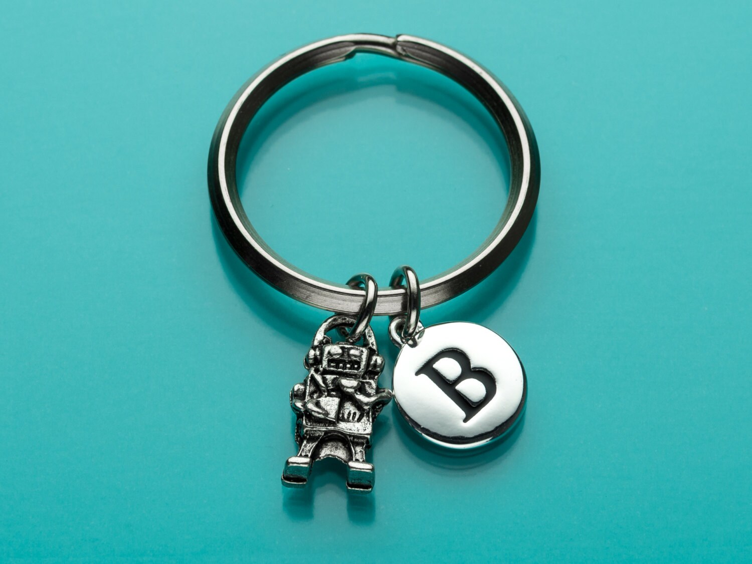 Robot Keychain Robot Key Ring Robotics Initial Keychain - Etsy
