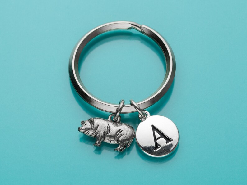 Pig Keychain, Potbelly Pig, Pig Key Ring, Farm Animal Charm, Initial ...