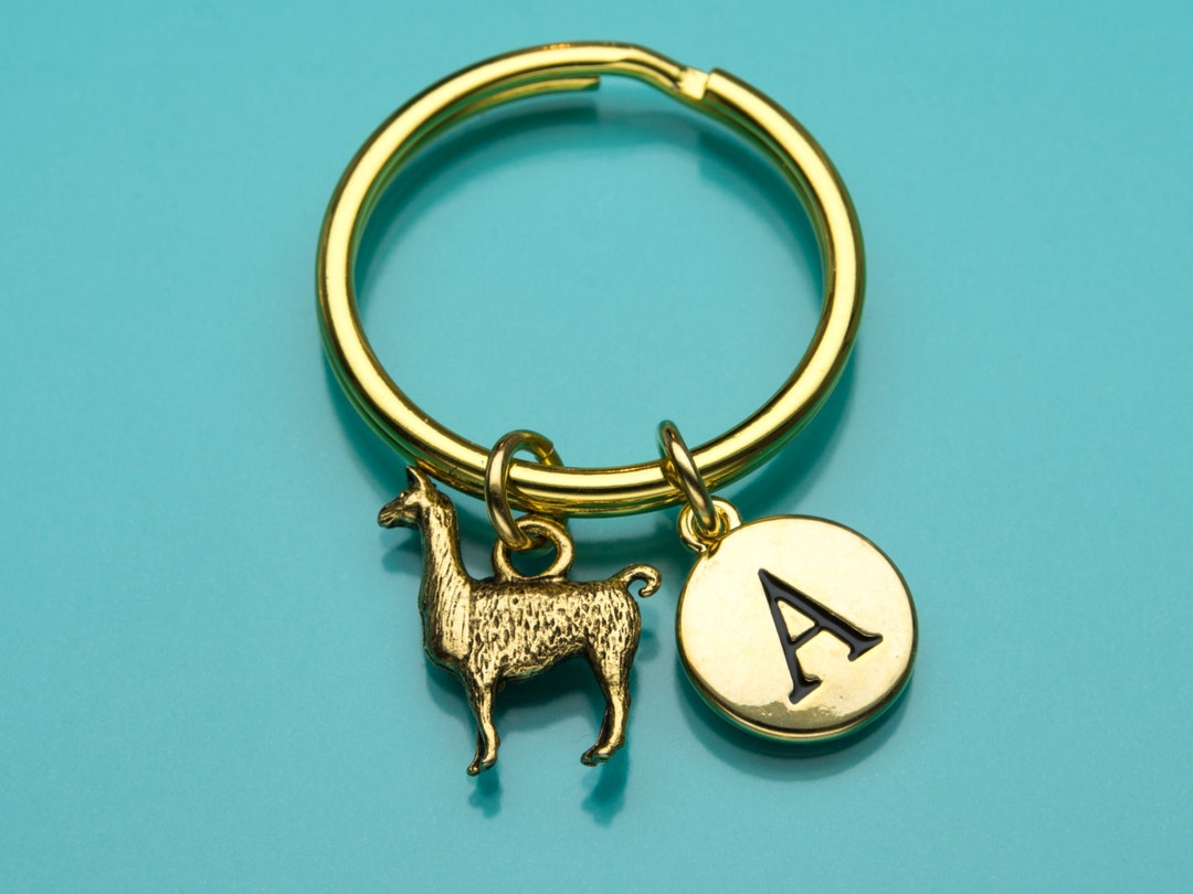 Llama Keychain, Llama Gold Key Ring, Animal Charm, Initial Keychain ...
