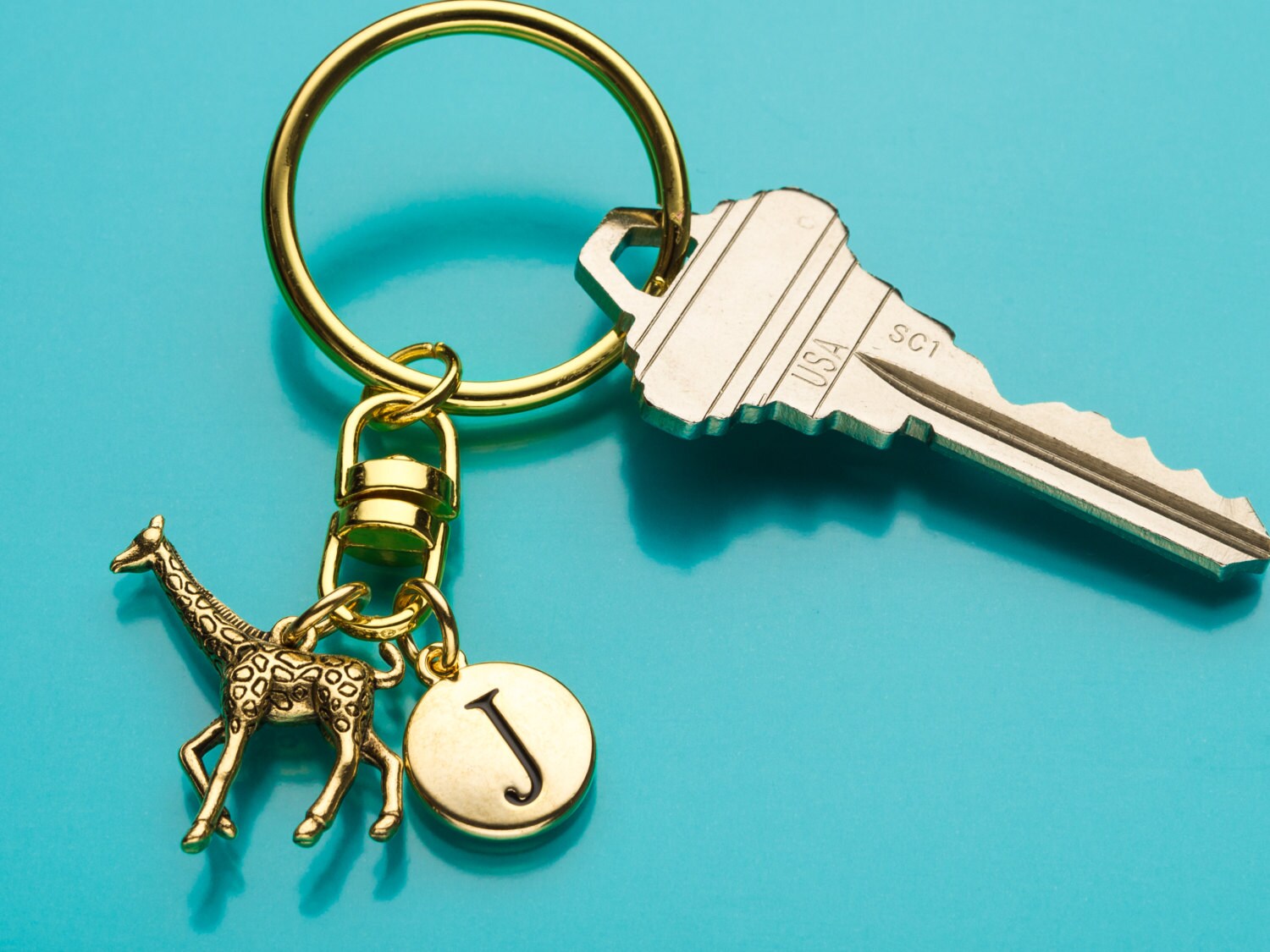 Giraffe Keychain Gold Giraffe Key Ring Initial Keychain | Etsy