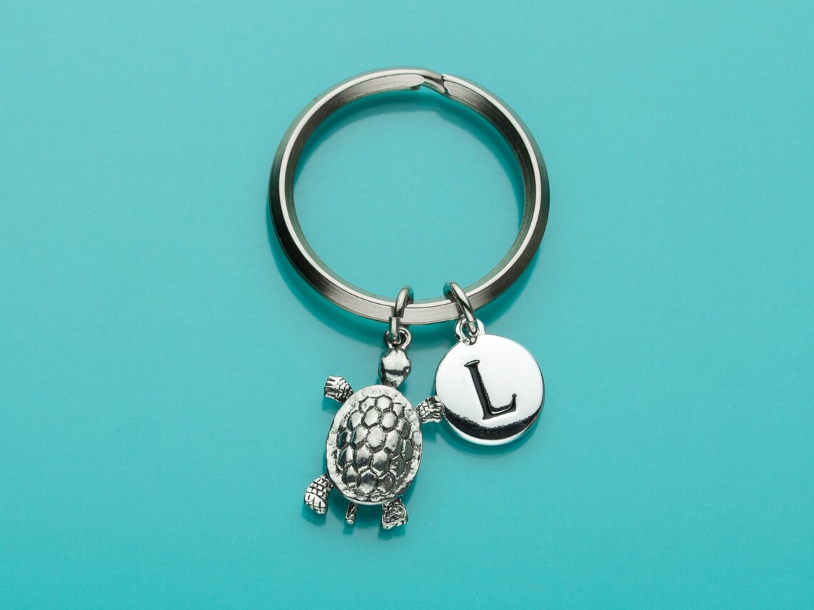 Turtle Keychain Turtle Key Ring Initial Keychain - Etsy