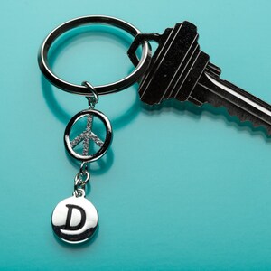 Peace Symbol Keychain, Peace Symbol Key Ring, Initial Keychain ...