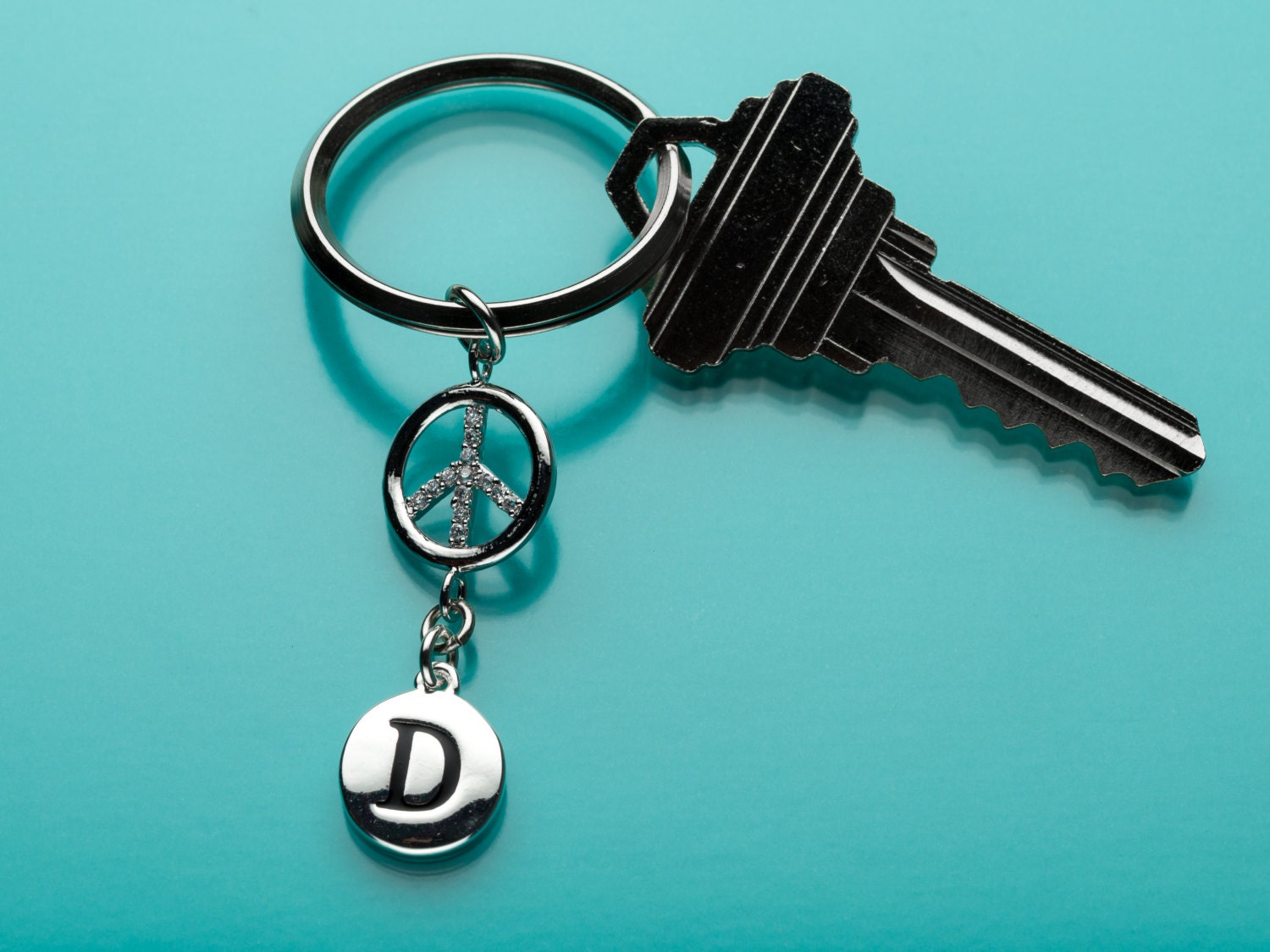 Peace Symbol Keychain, Peace Symbol Key Ring, Initial Keychain ...