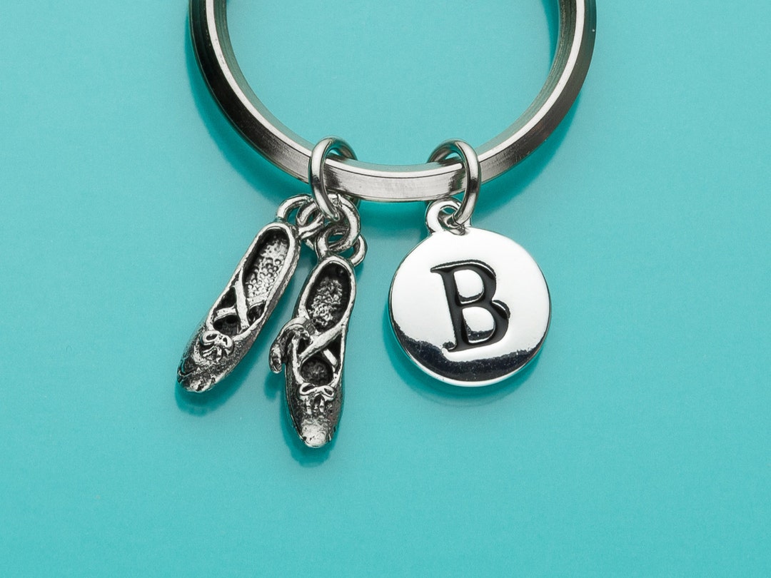 Ballet Slippers Keychain, Ballet Slippers Key Ring, Initial Keychain ...