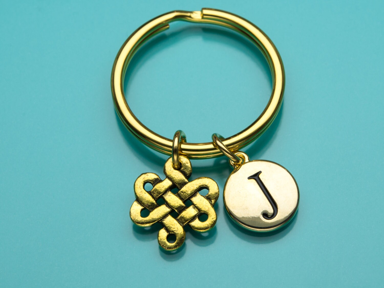 Chinese Knot Keychain, Gold Chinese Knot Key Ring, Woven Charm, Initial ...