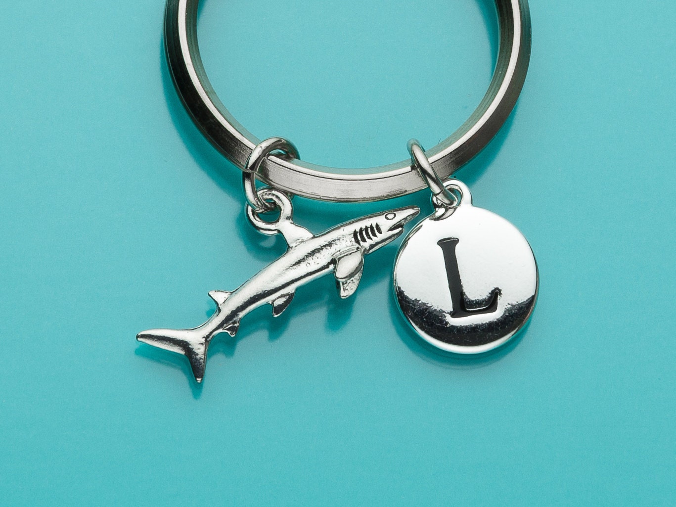 Shark Keychain Shark Key Ring Sea Creature Charm Initial | Etsy