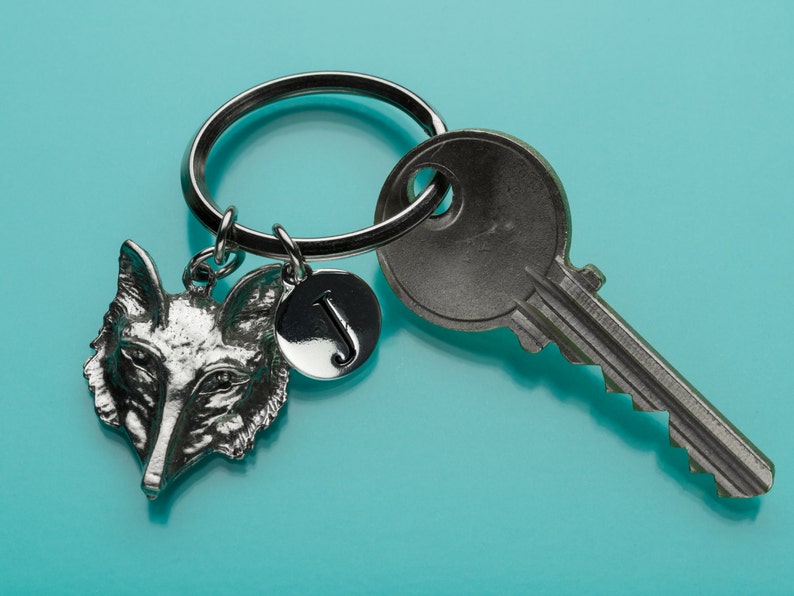 Wolf Head Keychain, Wolf Head Key Ring, Animal Charm, Initial Keychain ...