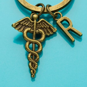 Caduceus Keychain Bronze Caduceus Key Ring Doctor Charm | Etsy