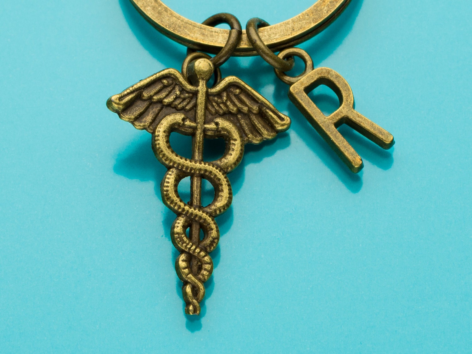 Caduceus Keychain Bronze Caduceus Key Ring Doctor Charm | Etsy