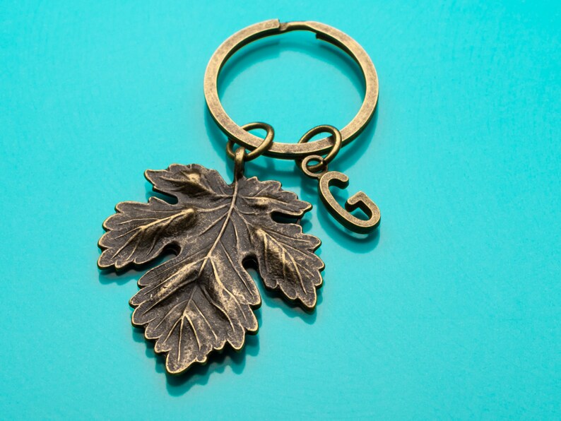 Maple Leaf Keychain, Bronze Maple Leaf Key Ring, Nature Charm, Initial ...