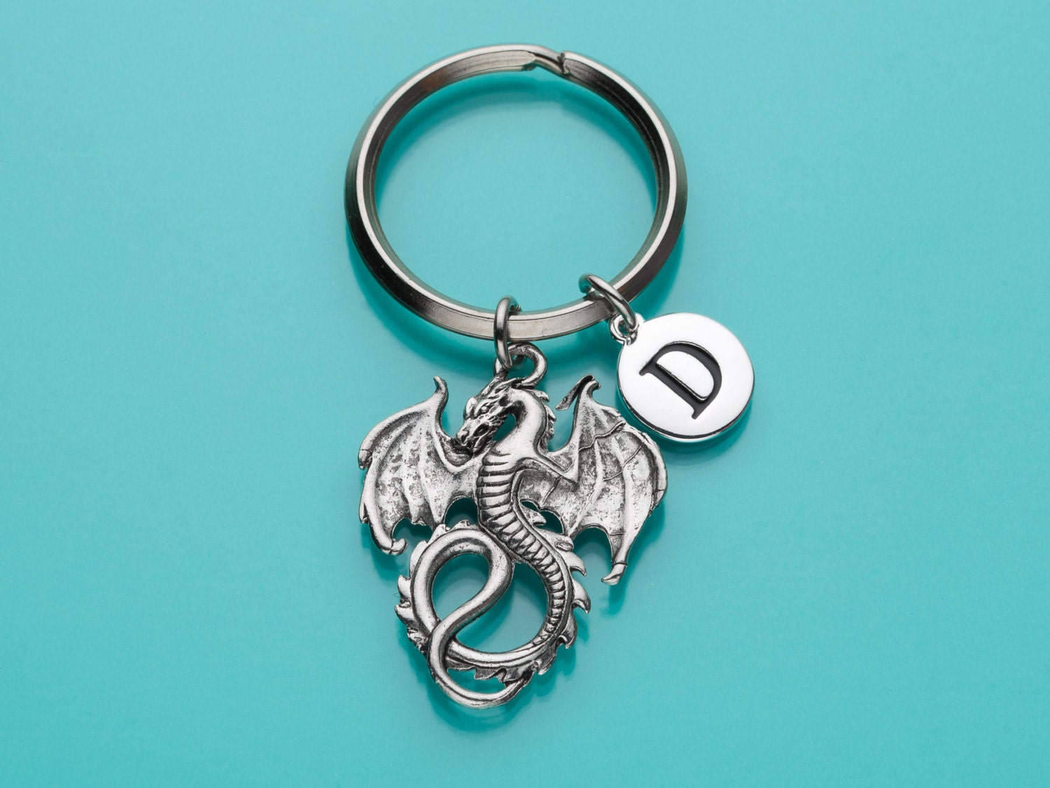 Dragon Keychain Dragon Key Ring Initial Keychain - Etsy