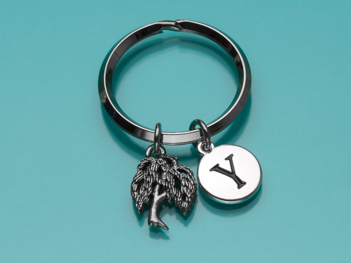 Weeping Willow Keychain, Willow Tree Key Chain, Tree Key Ring, Initial ...