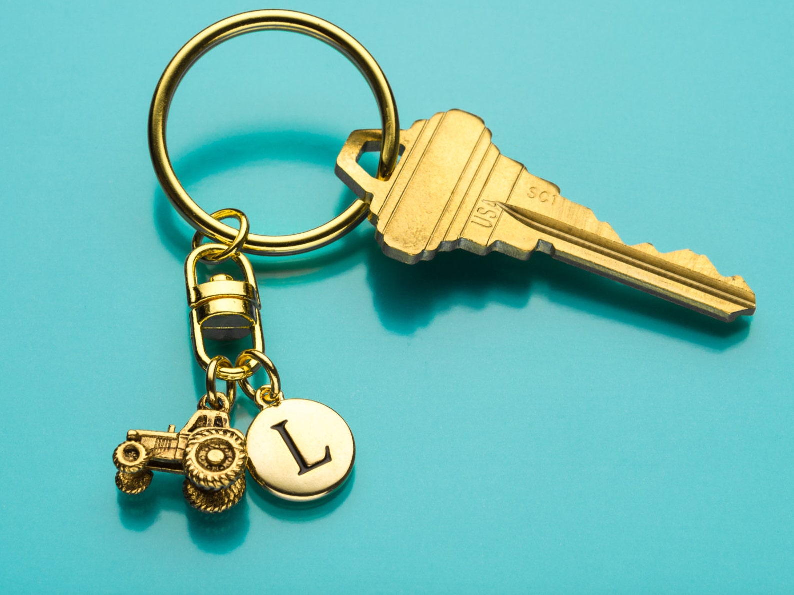 Tractor Keychain Gold Tractor Key Ring Farm Equipment - Etsy