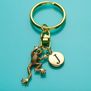 Frog Keychain, Gold Frog Key Ring, Initial Keychain, Animal Charm ...