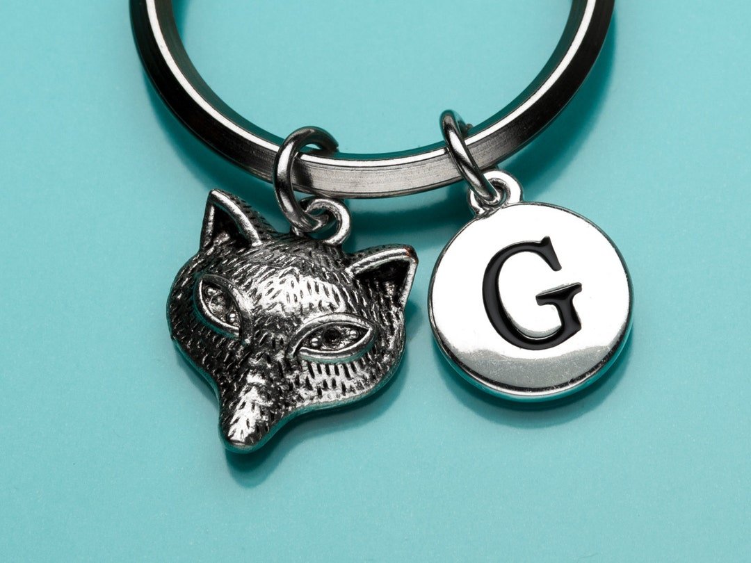 Fox Head Keychain, Fox Key Ring, Fox Key Chain, Animal Charm, Initial ...
