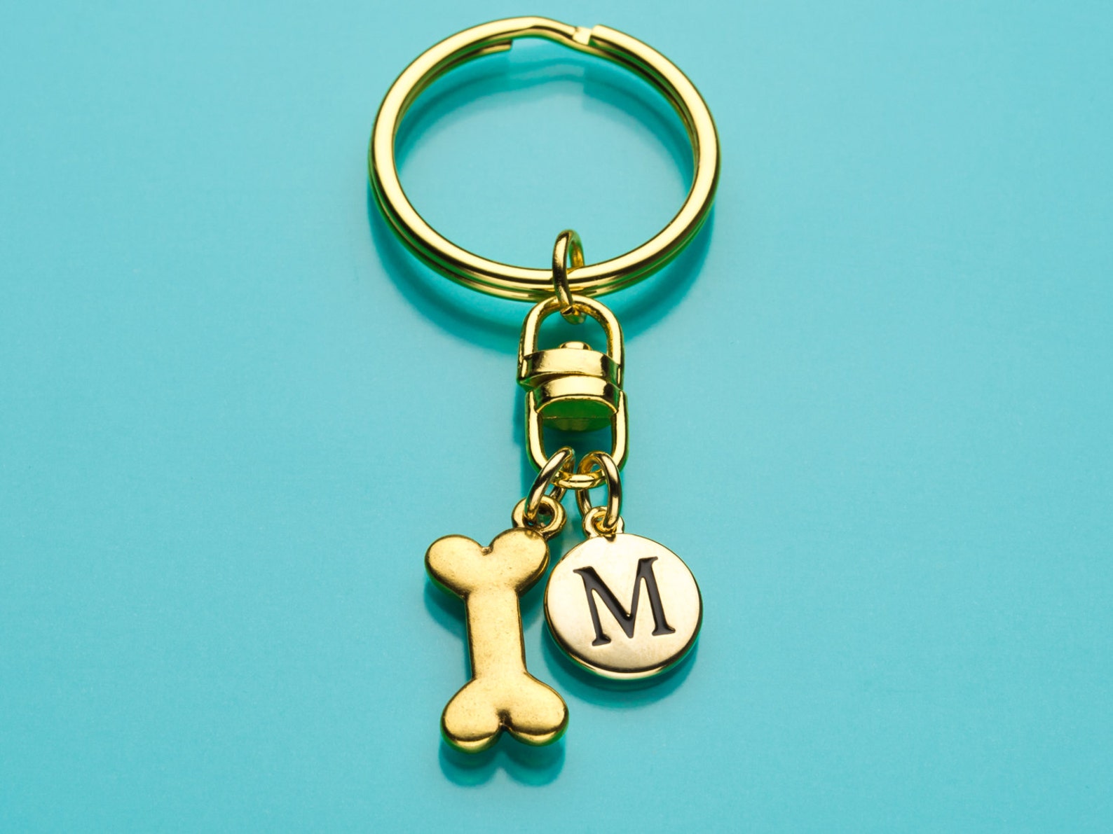 Dog Bone Keychain Gold Dog Bone Key Ring Initial Keychain - Etsy