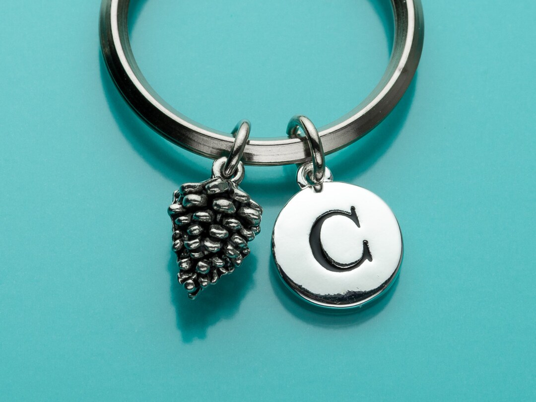 Pinecone Keychain, Pinecone Key Ring, Initial Keychain, Personalized ...