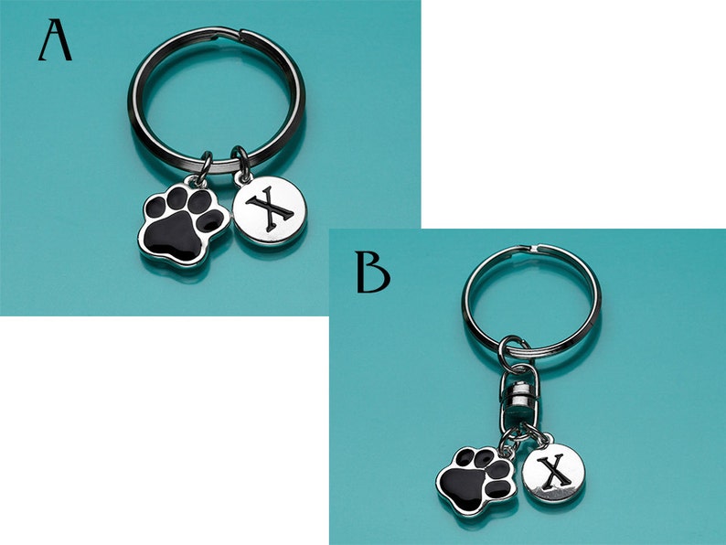 Dog Paw Print Keychain, Dog Pawprint Key Ring, Black Enamel Dog Charm ...