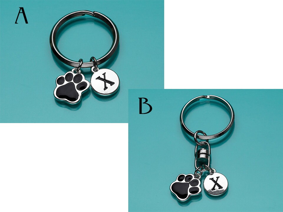 Dog Paw Print Keychain Dog Pawprint Key Ring Black Enamel | Etsy