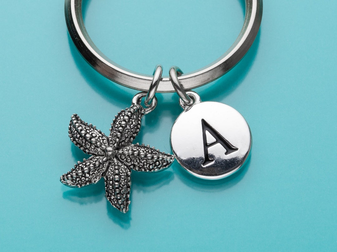Starfish Keychain, Starfish Key Ring, Sea Creature Charm, Initial ...