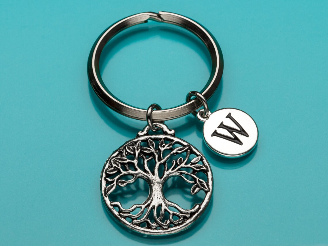Tree of Life Keychain, Tree of Life Key Chain, Tree Key Ring, Initial ...