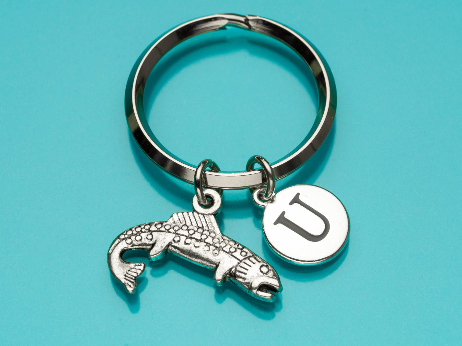 Bass Fish Keychain, Bass Fish Key Ring, Fish Charm, Initial Keychain ...