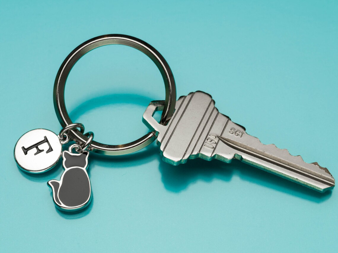 Black Cat Keychain Black Cat Key Ring Black Enamel Cat Back - Etsy ...