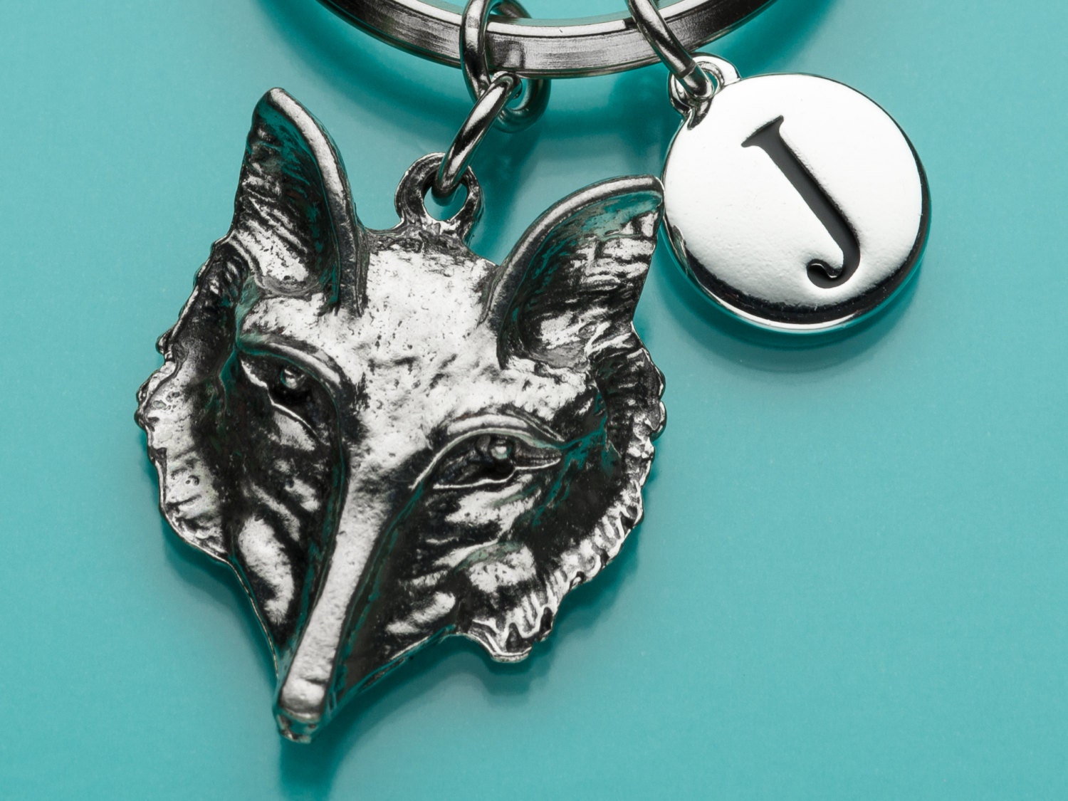 Wolf Head Keychain Wolf Head Key Ring Animal Charm Initial - Etsy