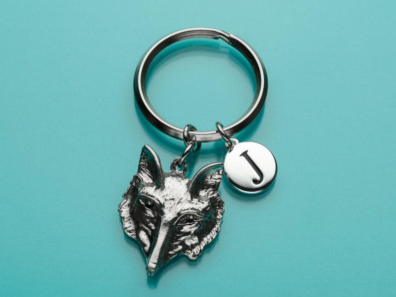 Wolf Head Keychain, Wolf Head Key Ring, Animal Charm, Initial Keychain ...
