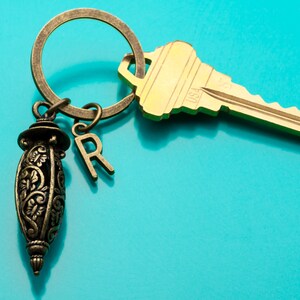 Asian Scroll Drop Keychain, Bronze Asian Scroll Drop Key Ring, Initial ...