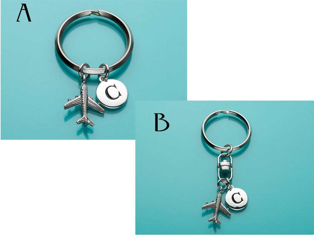 Airplane Keychain Airplane Key Ring Initial Keychain - Etsy