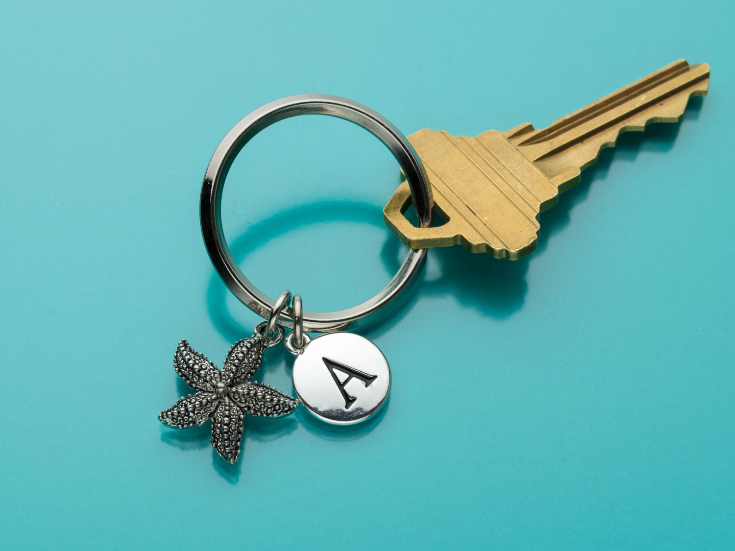 Starfish Keychain, Starfish Key Ring, Sea Creature Charm, Initial ...