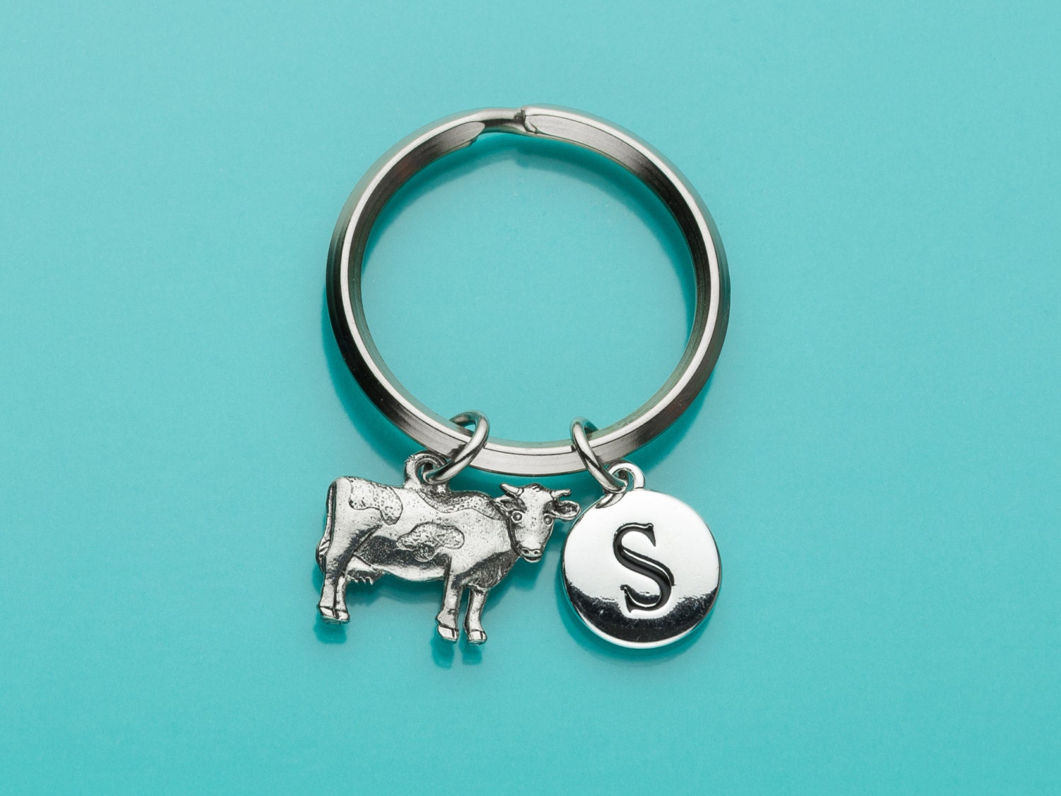 Cow Keychain Cow Key Ring Farm Animal Keyring Initial - Etsy