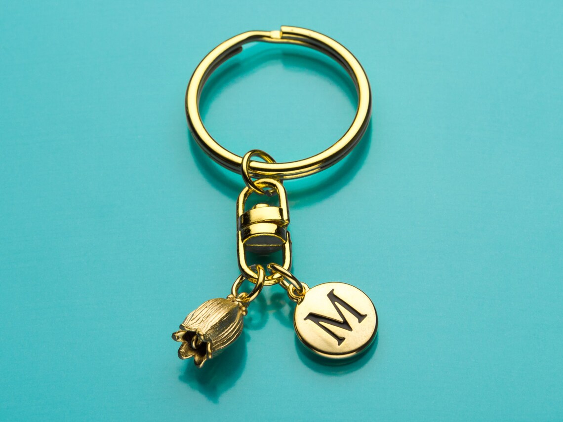 Tulip Keychain Gold Tulip Key Ring Flower Keychain Initial | Etsy