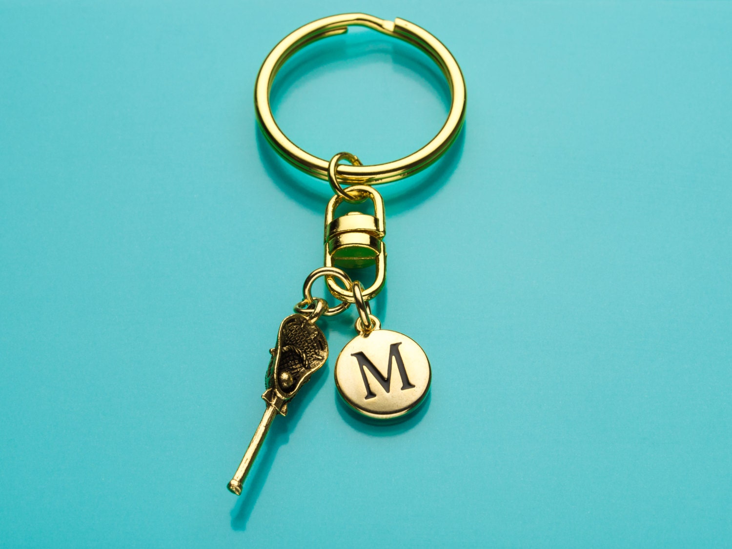 Lacrosse Stick Keychain, Gold Lacrosse Key Ring, Initial Keychain, Team ...