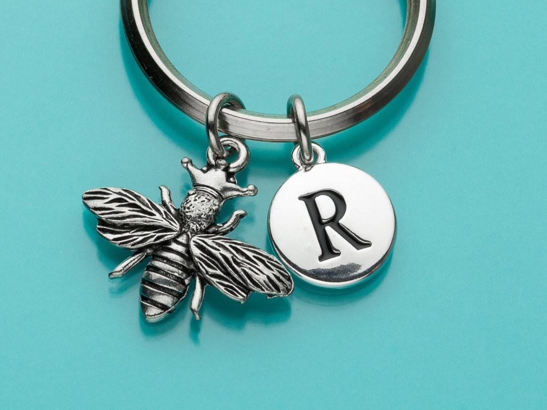 Queen Bee Keychain, Bee Key Ring, Bumble Bee Keyring, Initial Keychain ...