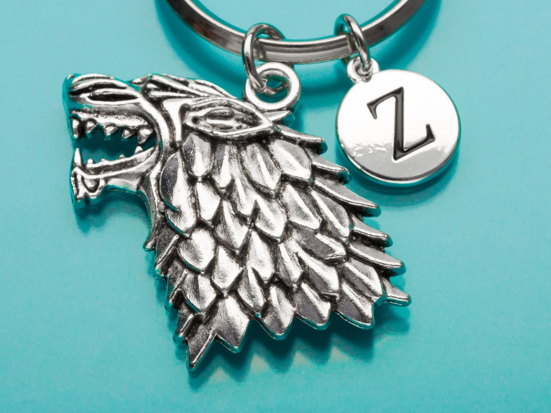 Wolf Head Keychain, Fierce Wolf Head Key Ring, Animal Charm, Initial ...