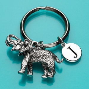 Elephant Keychain, Textured Elephant Key Ring, Animal Charm, Initial ...