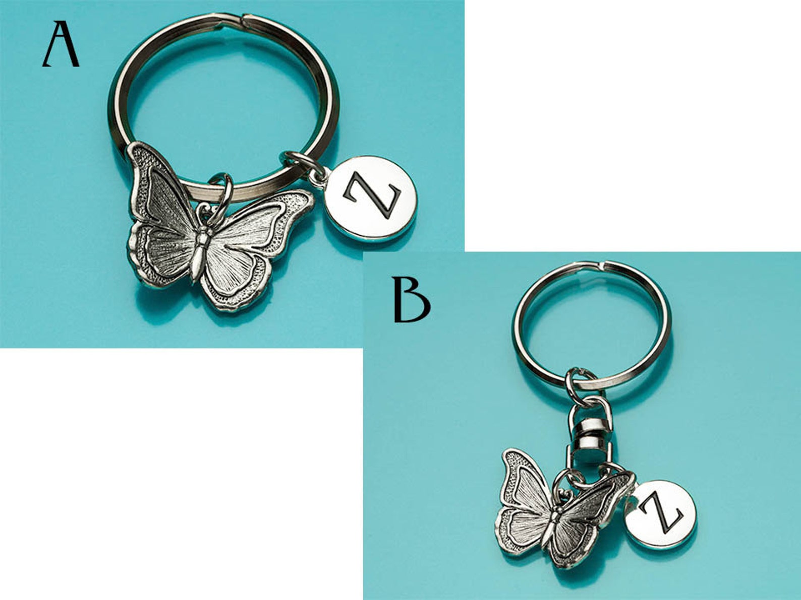 Butterfly Keychain, Monarch Butterfly Key Ring, Initial Keychain ...