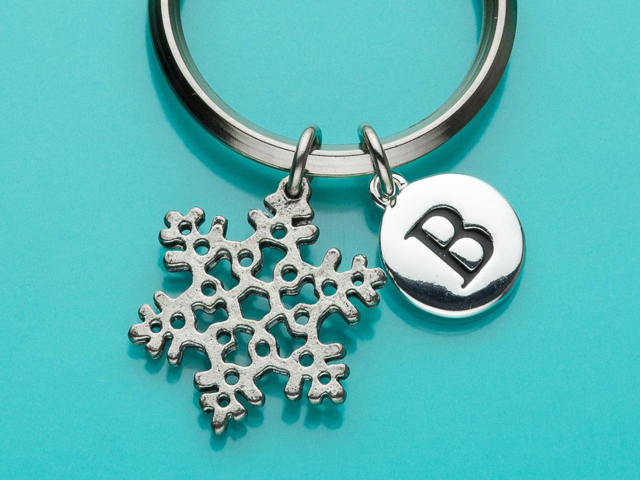 Snowflake Keychain Snowflake Key Ring Initial Keychain - Etsy