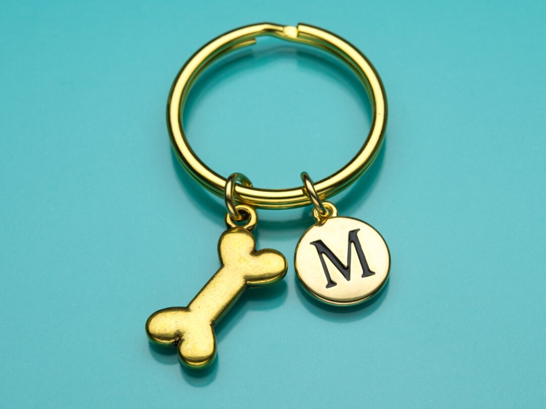 Dog Bone Keychain, Gold Dog Bone Key Ring, Initial Keychain, Animal ...