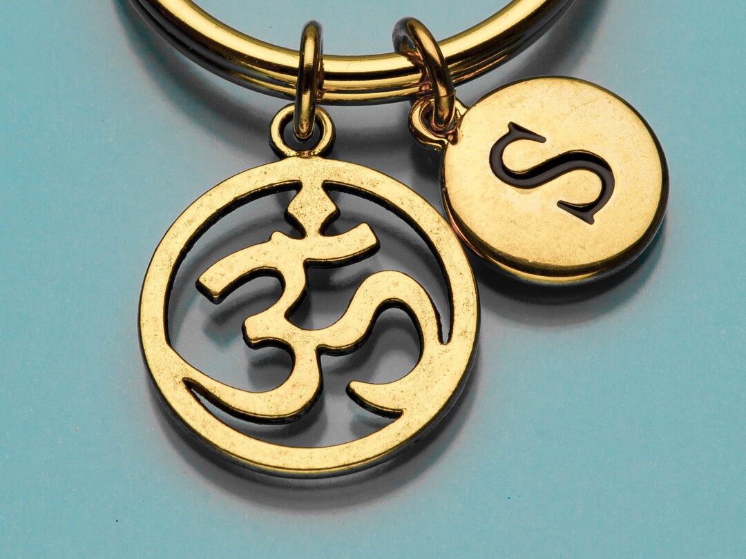 Om Symbol Keychain, Small Gold Om Symbol Key Ring, Yoga Charm, Initial ...