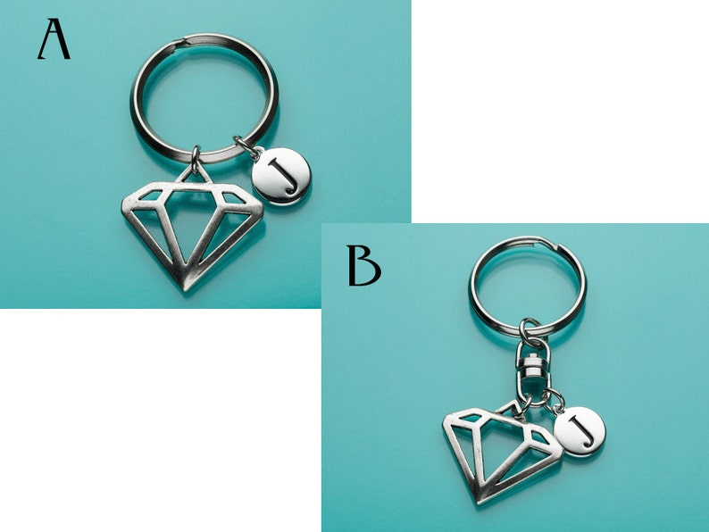 Big Diamond Keychain Big Diamond Key Ring Initial Keychain - Etsy