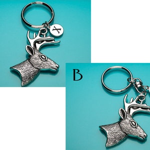 Deer Head Keychain, Deer Key Ring, Deer Antlers, Keychain, Initial ...